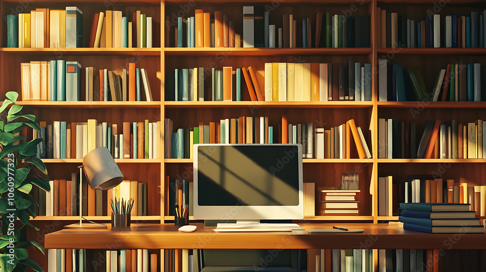 zoom virtual background of office room with bookcase professional ...