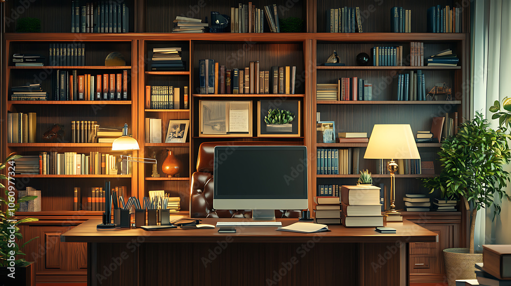 zoom virtual background of office room with bookcase professional ...