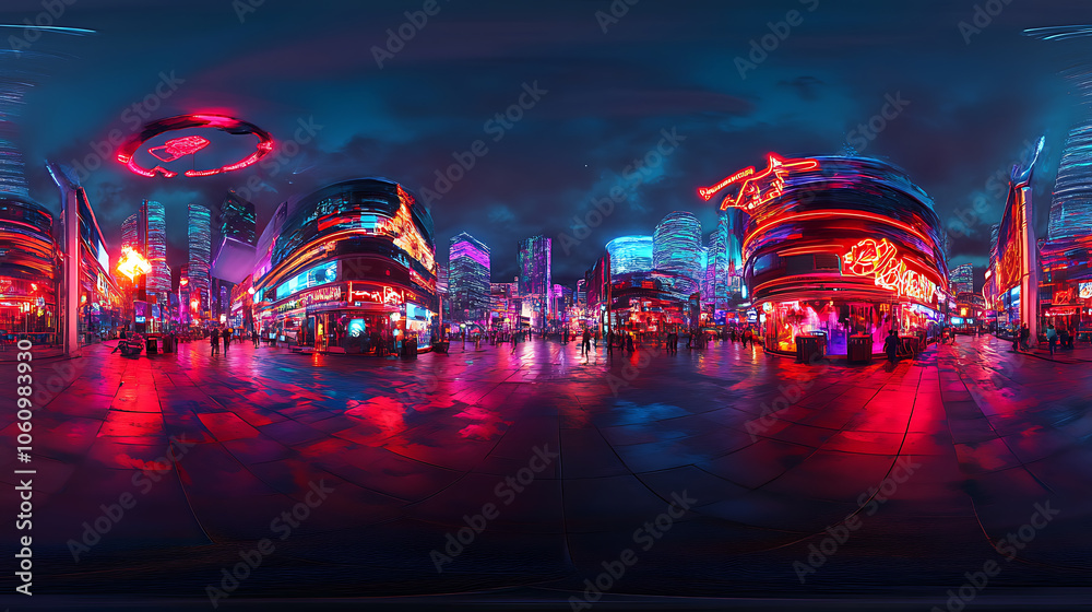 futuristic cyberpunk night city with troninspired neon lights 360 ...