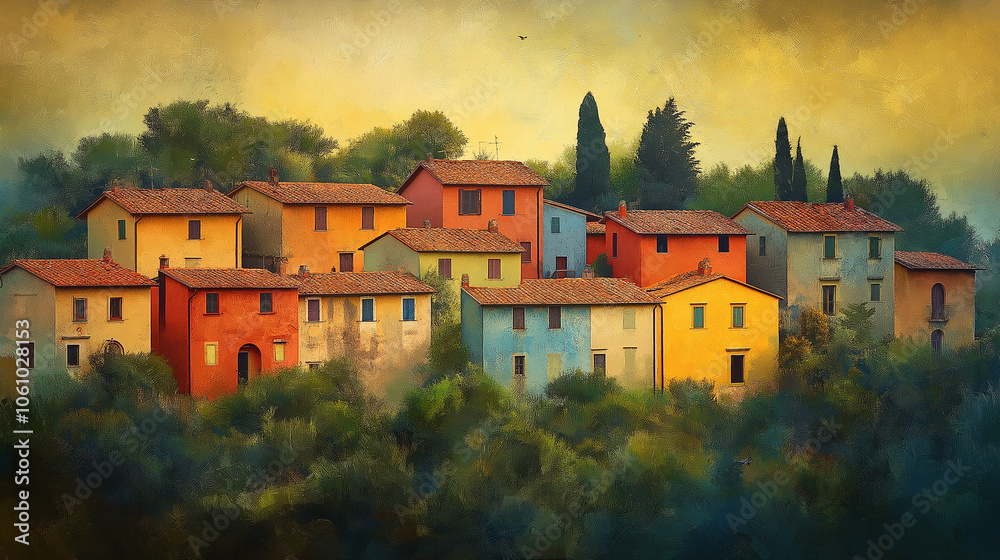 Colorful Cluster Of Italian-Style Houses On A Hillside: Vibrant ...