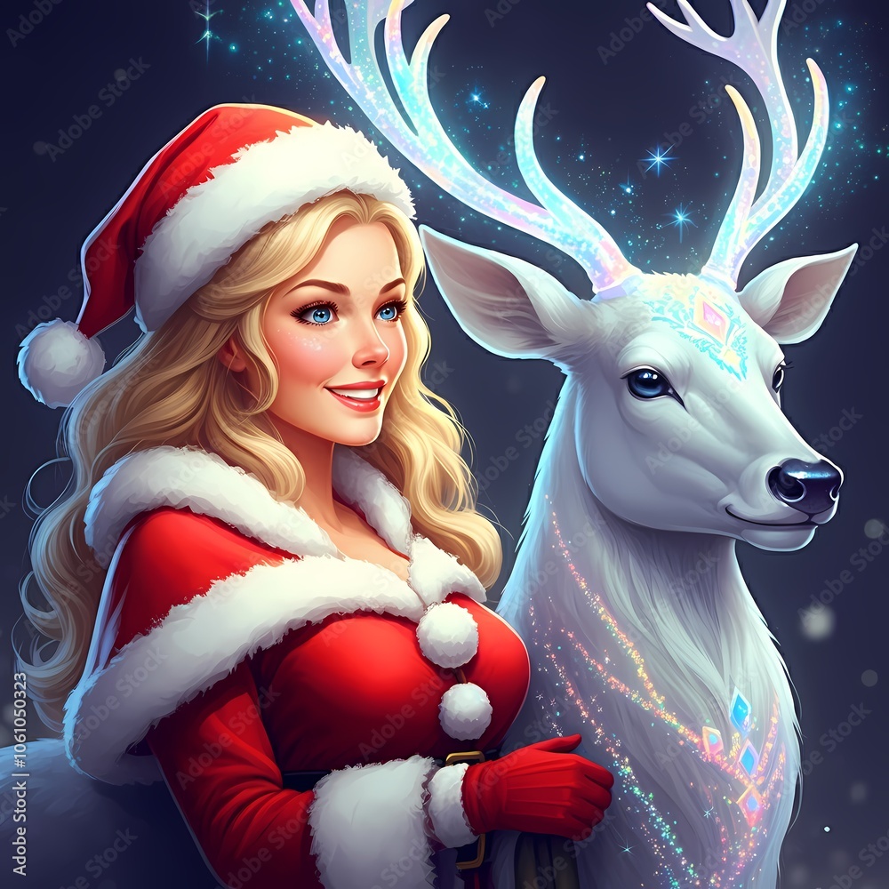 Christmas theme illustration miss santa claus girl lady with a magical ...