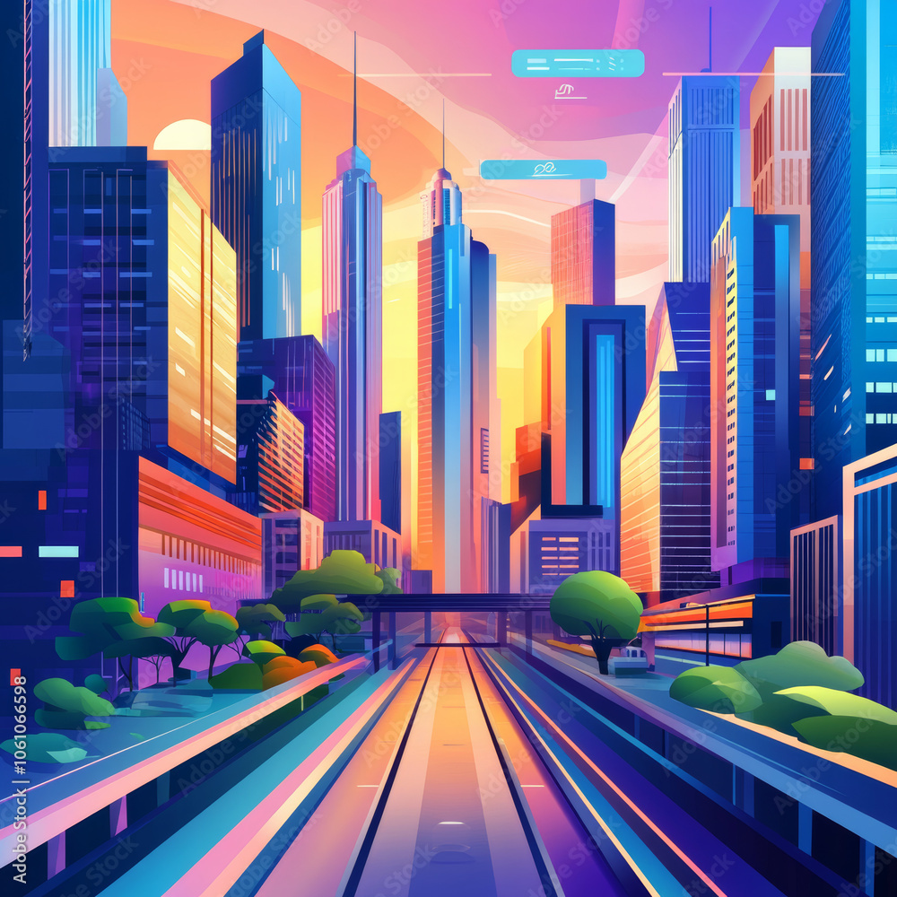 Modern city and wireless communication network concept. Smart city ...