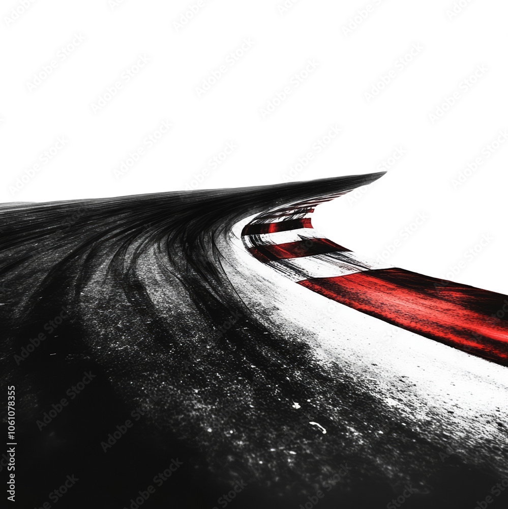 Motorsports Racing Track Curve with Red and White Kerbs Tire Marks and ...