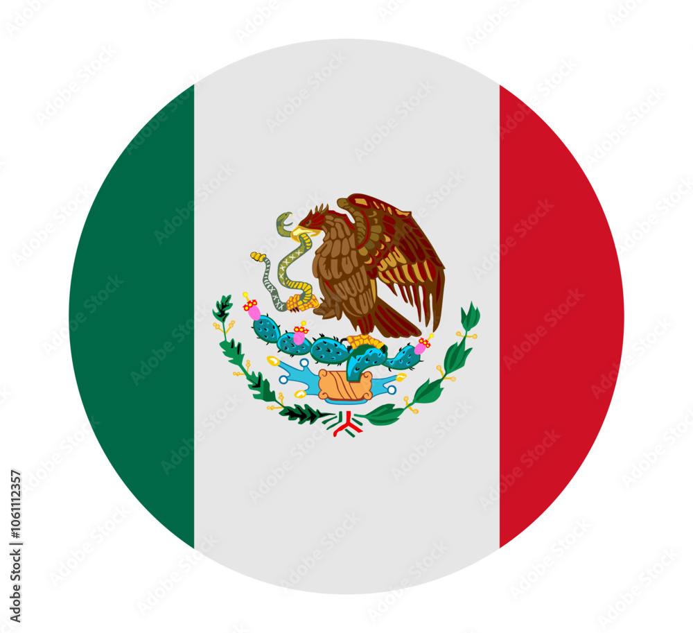 Circle badge Mexico flag vector illustration isolated. National symbol Mexico coat of arms ...