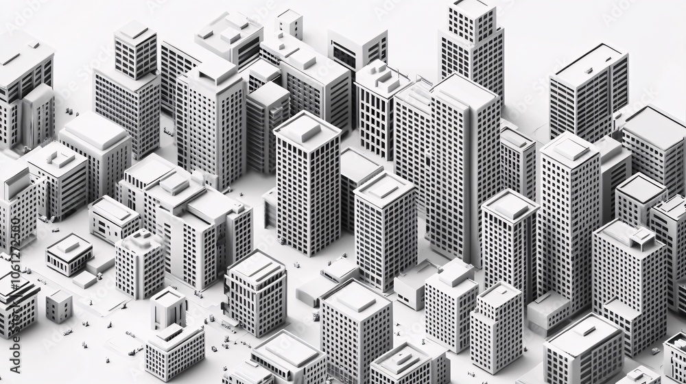 2410_079.isometric city block pictograms, stark black and white ...