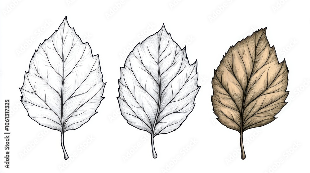 A tutorial showing how to draw a tree leaf, from basic outline to final ...