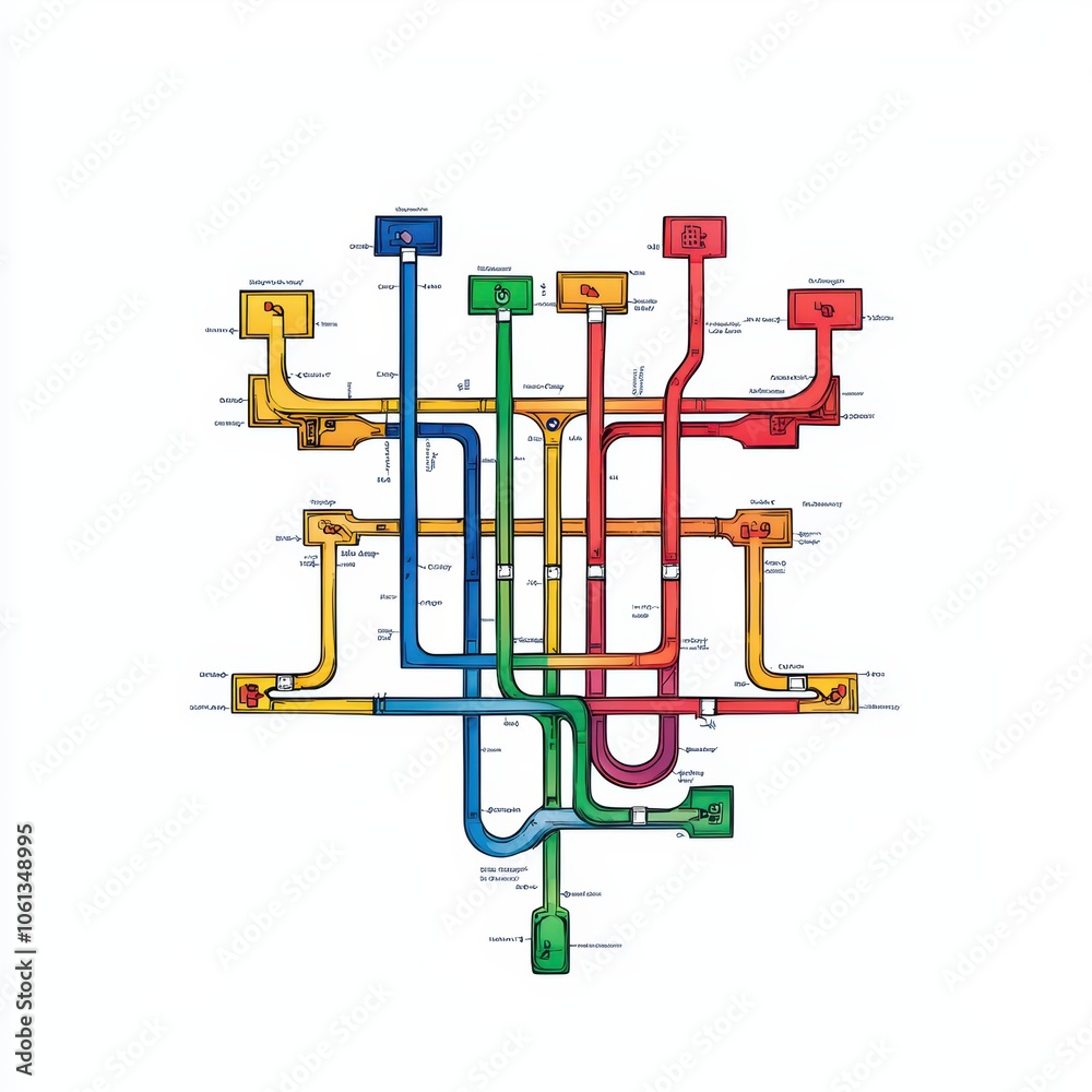 Colorful diagram of a complex subway map, showcasing various train ...