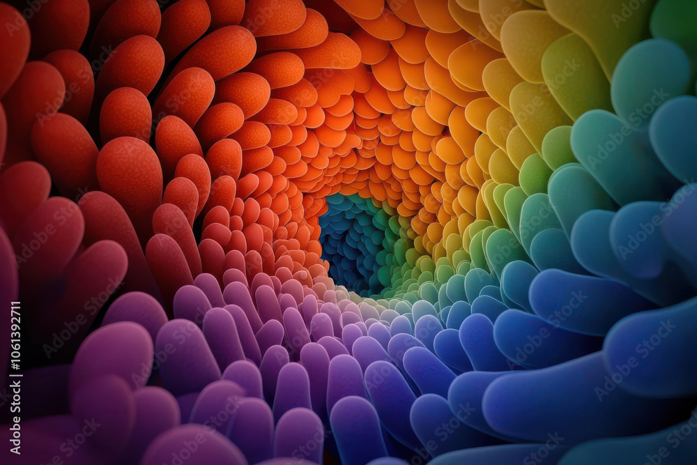 Closeup of gut bacteria visualized inside the intestines, with friendly ...