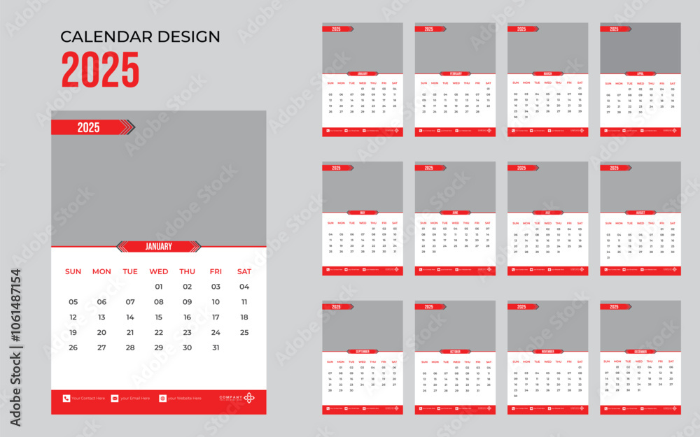Wall Calendar 2025 Wall calendar design template for 2025 minimalist ...
