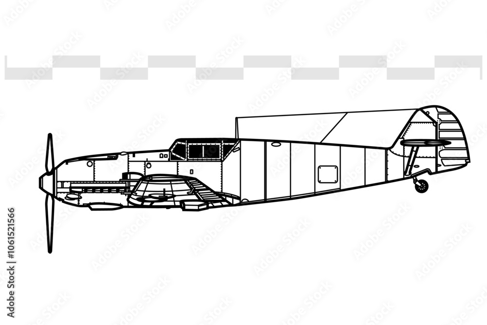 Messerschmitt Bf 109E-4 Emil. Vector drawing of World War 2 fighter ...