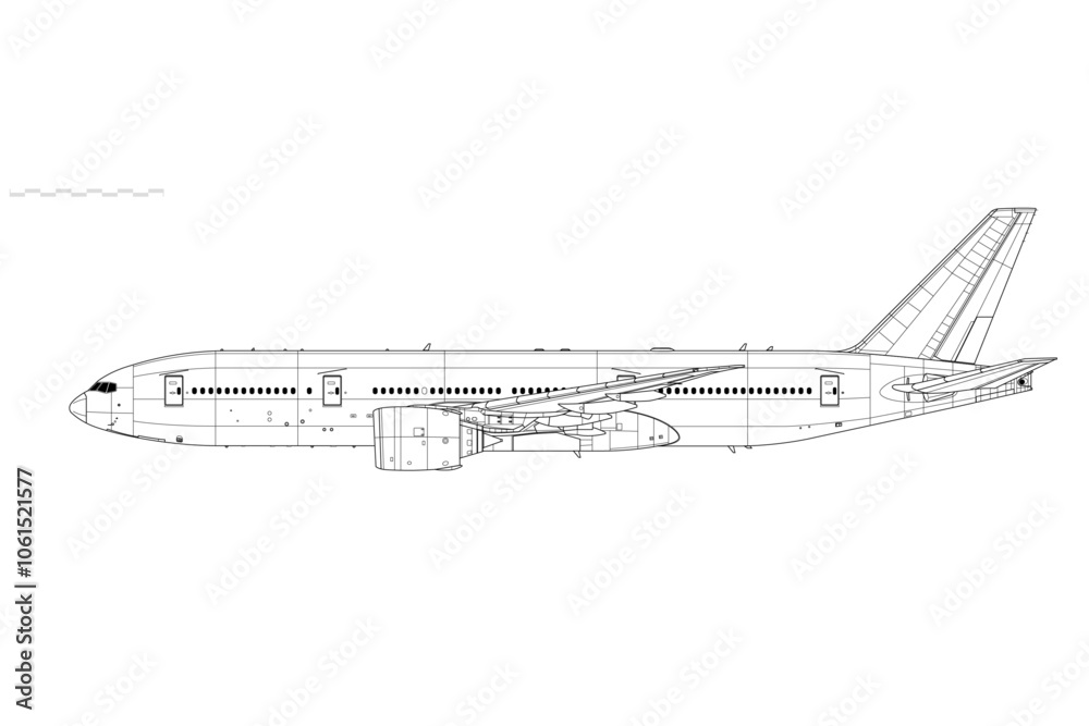 Stock-Vektorgrafik „Boeing 777-200ER. Vector drawing of wide body long ...