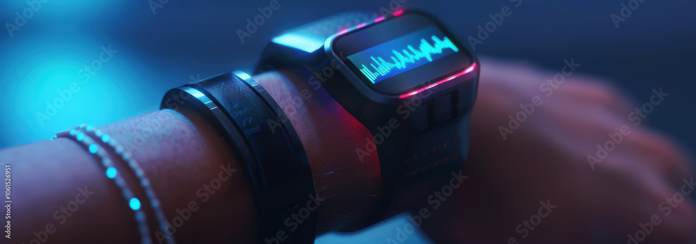 Smartwatch tracking sleep cycle on a wrist in low light, displaying ...