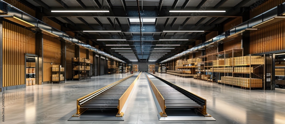 An empty modern and minimalist interior corridor with sleek shelving ...