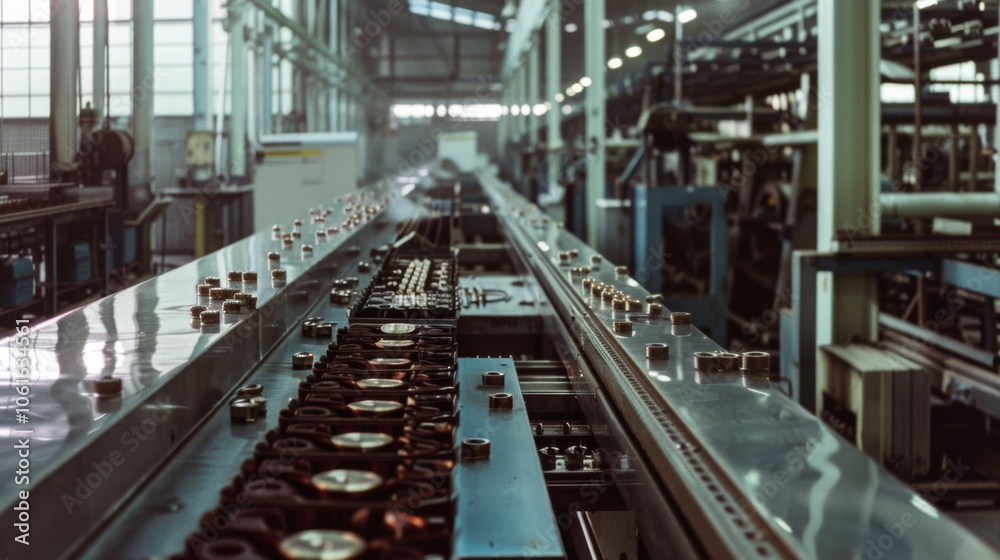 Endless rows of machinery inside a spacious factory, exuding a sense of ...