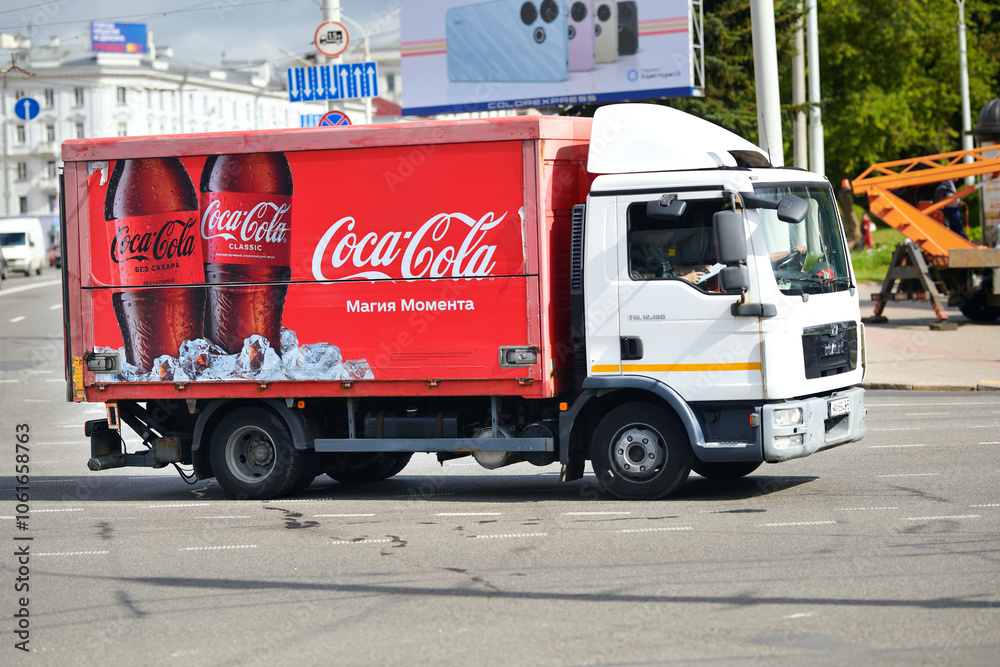 Minsk, Belarus. Jul 5, 2024. Coca-Cola deliver truck driving on city ...