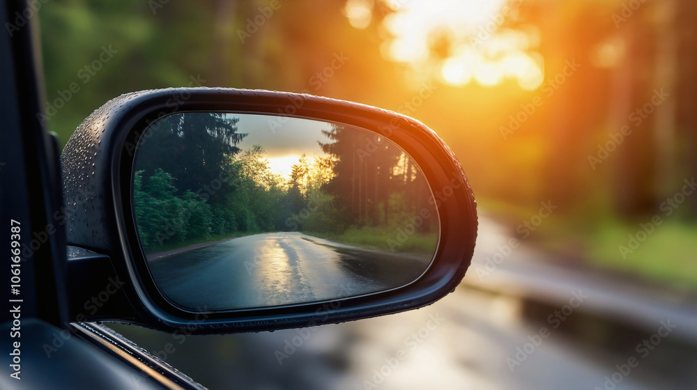 Essential rearview mirror car, clear road reflection automobile side ...