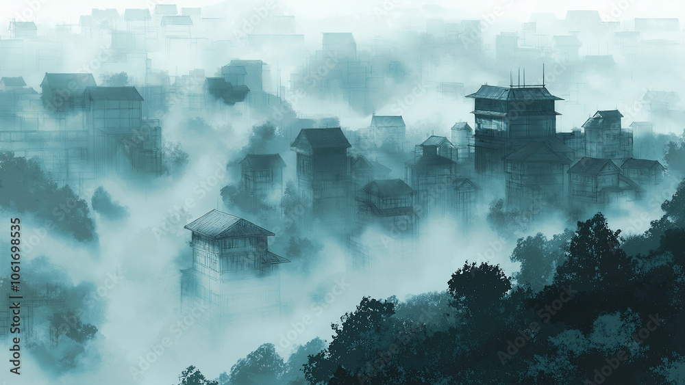 Town scenery. Illustrations that look like a scene from an anime or ...