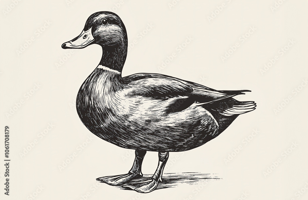 Duck, sketch. Vintage retro print, duck sketch ink pencil style drawing ...