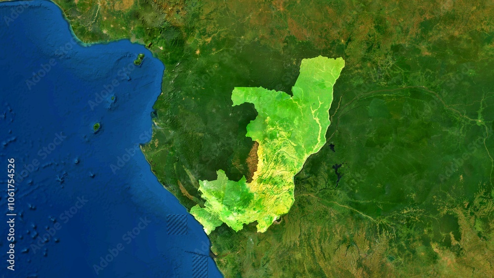 4K Congo Territory Map in Africa, High Resolution Satellite View, Widescreen 4K Resolution Stock ...