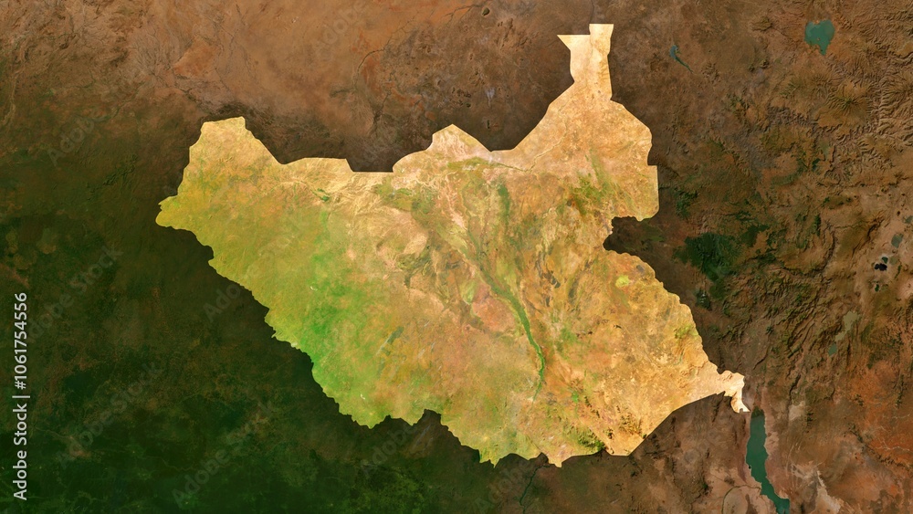 4K South Sudan Territory Map in Africa, High Resolution Satellite View, Widescreen 4K Resolution ...