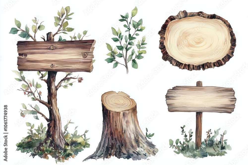 Wood Slice and sign watercolor clipart PNG. Woodland weddingWood Slice ...