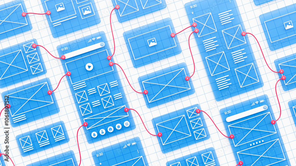 UX UI flowchart connection node graphic designer creative planning application process ...