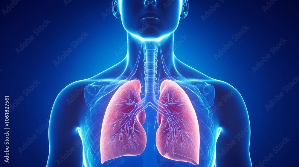 Anatomical illustration of human lungs highlighting structure and ...