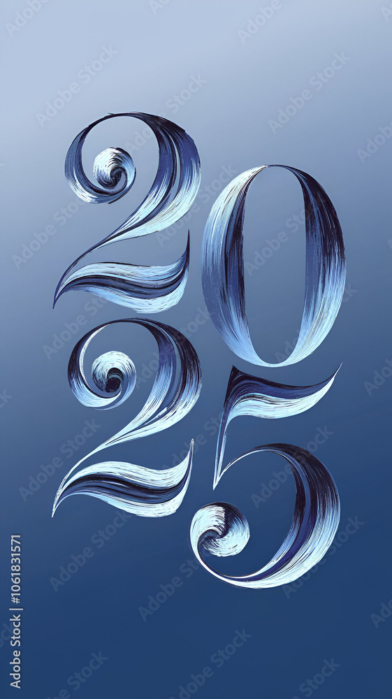 An artistic typography design of 2025 featuring a blue gradient effect ...
