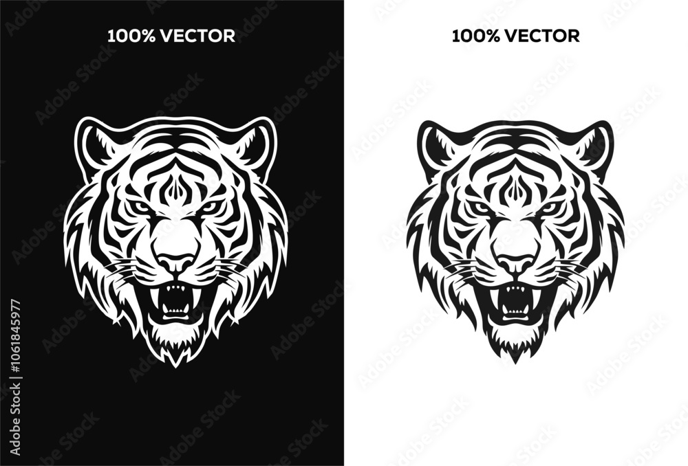 Vector tiger head, face for retro logos, emblems, badges, labels ...