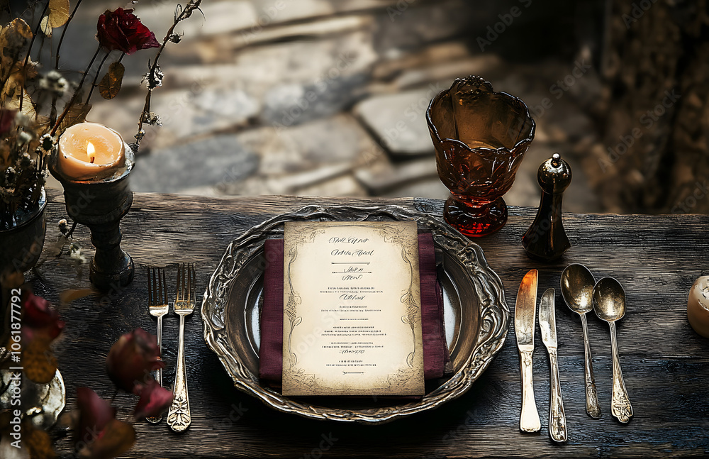 Rustic Medieval-themed Wedding, with tableware and cutlery typical of ...
