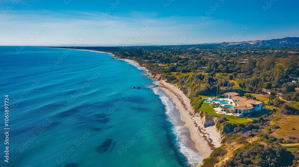 Drone photography of a coastal estate with private beach access ...