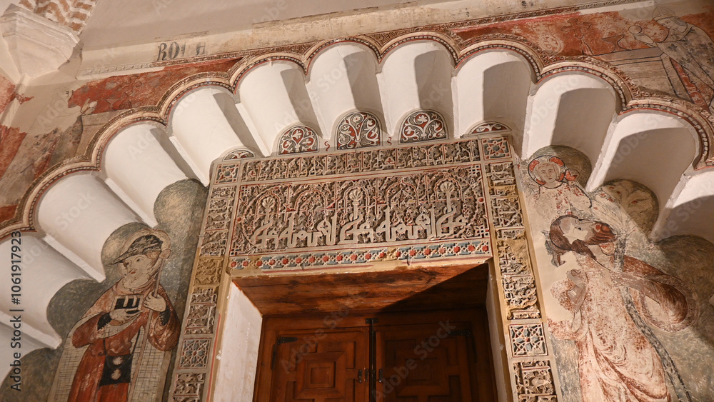 Architectural detail in Convent of Santa Carla in Tordesillas. Mudejar ...