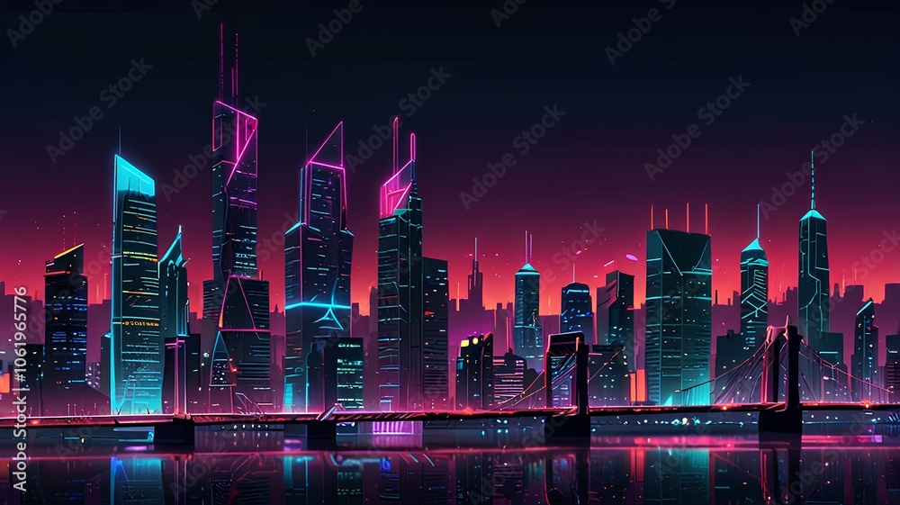 Futuristic cityscape, bridge connected architecture of towering ...