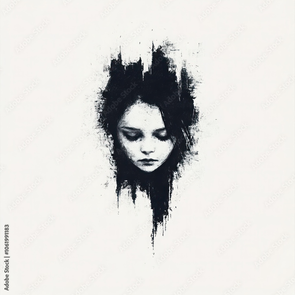 Depression in Grunge: Black and White Portrait of a Neutral-Faced Woman ...