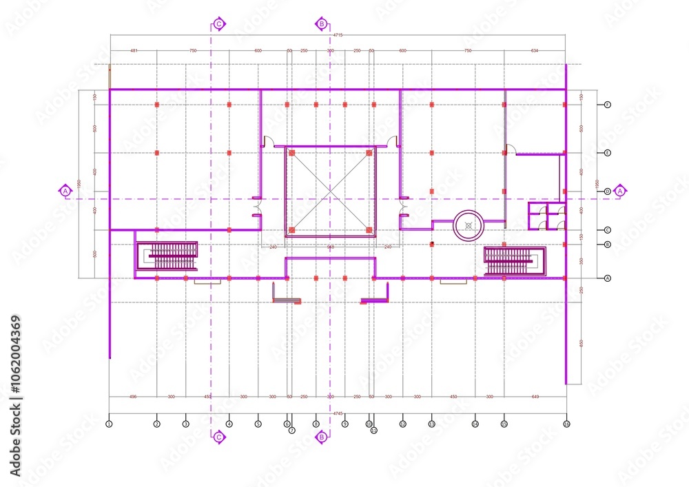 2D Top-View Open Floor Plan of a Structure’s Ground Floor with Detailed ...
