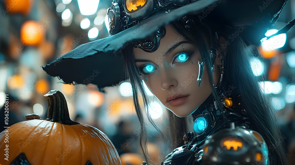 Cyberpunk Witch with Blue Eyes Illustration Stock Illustration | Adobe ...