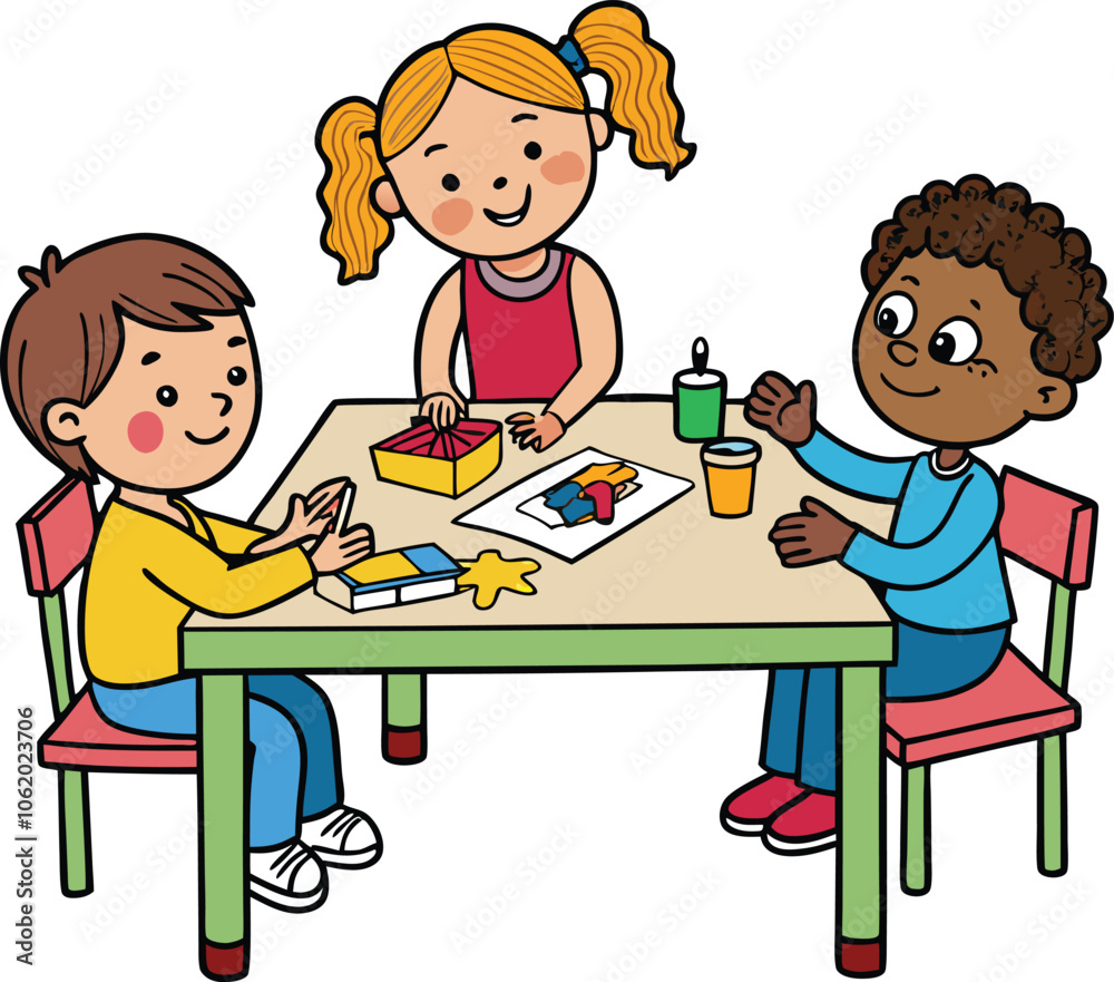 Aventuras en el aula niños de dibujos animados aprendiendo y jugando en ...