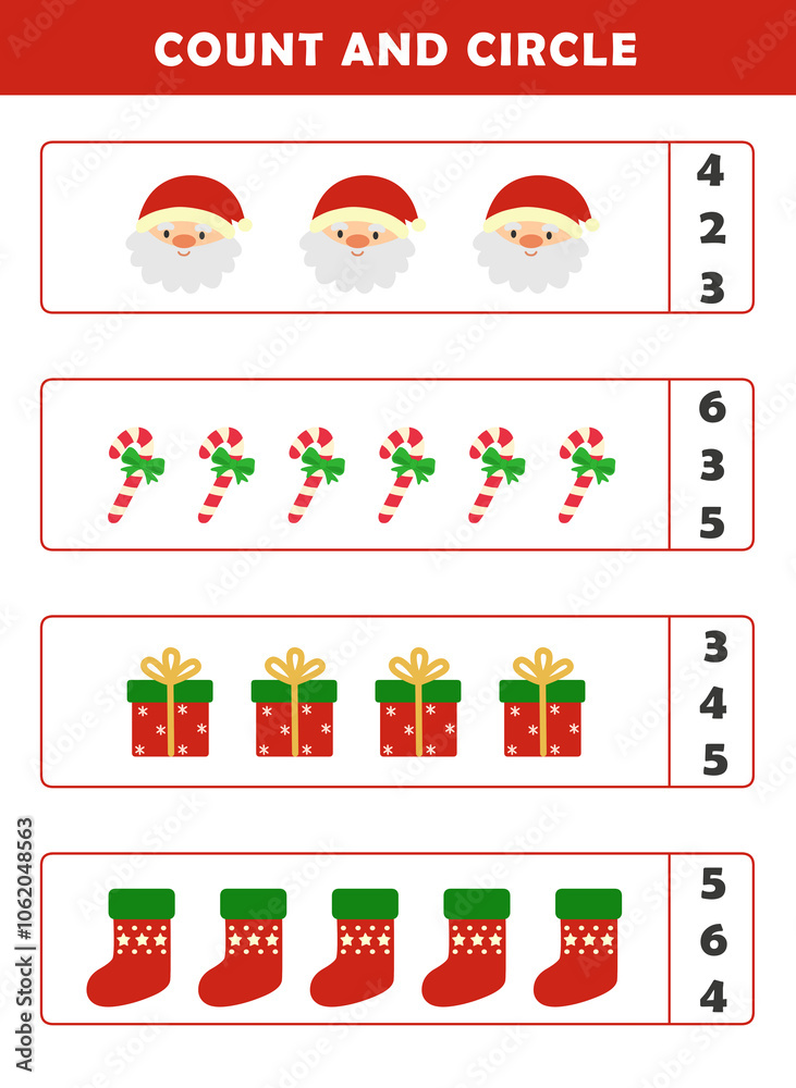 Christmas activity sheet. Count and circle the correct number. Counting ...