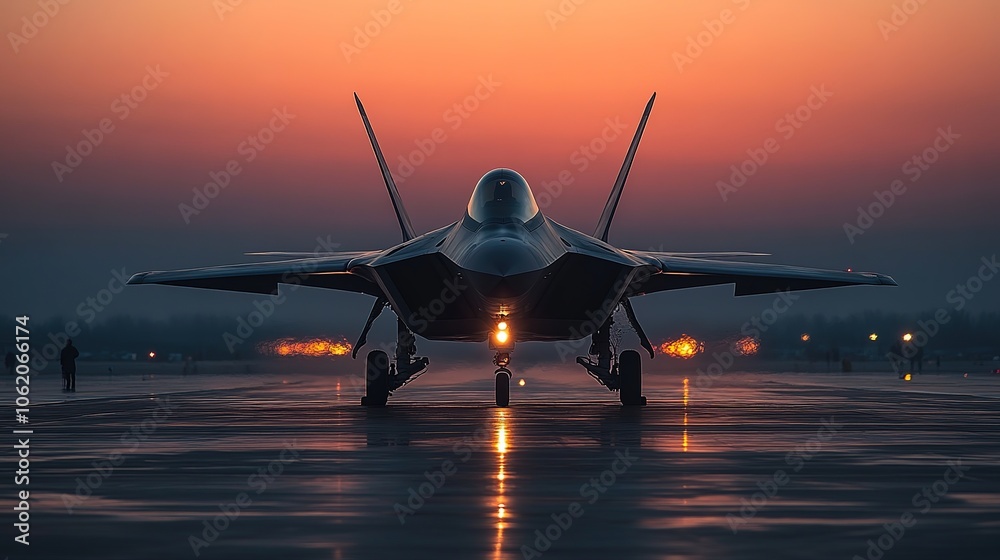 Powerful fighter jet is parked on the airport tarmac, showcasing its ...