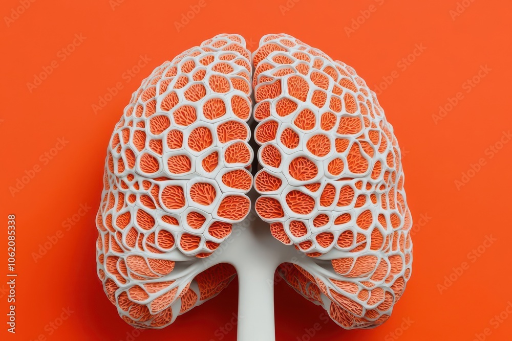 3D model of a lung illustration showing difficulty in breathing and ...