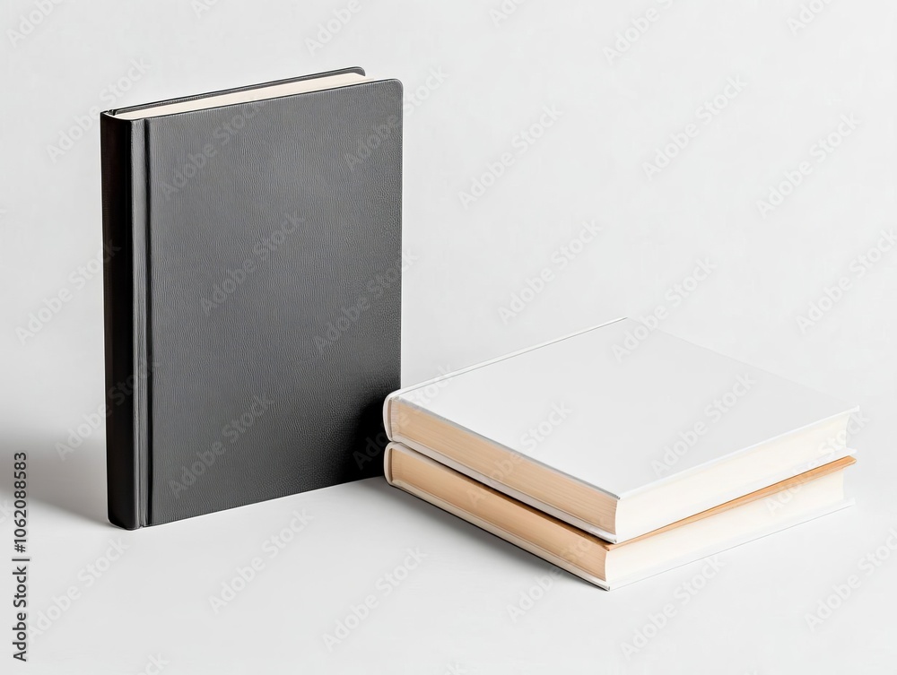 Stock-Foto „Two hardcover books standing side by side, with one in ... Stock-Foto „Two hardcover books standing side by side, with one in ...
