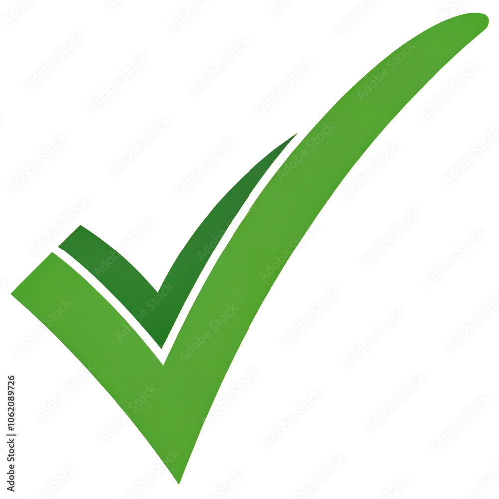 A bright green check mark symbol with thick, flowing lines. The check ...