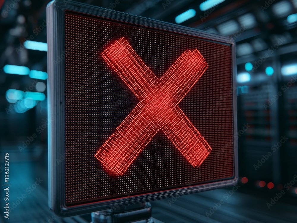 Ilustración de Stock Vibrant Red X Warning Sign on Large LED Display in ...