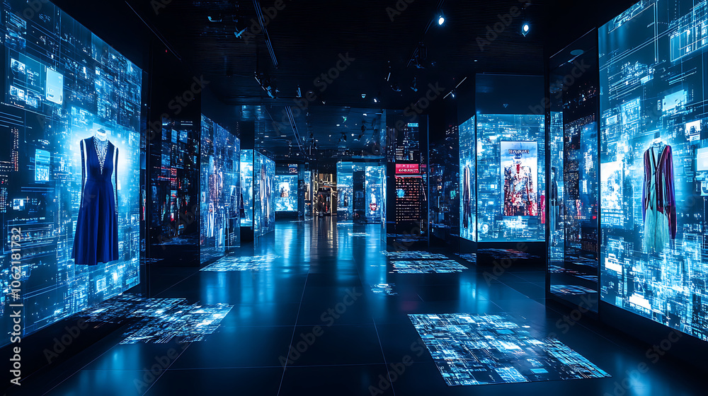 modern exhibition space featuring digital displays and illuminated ...