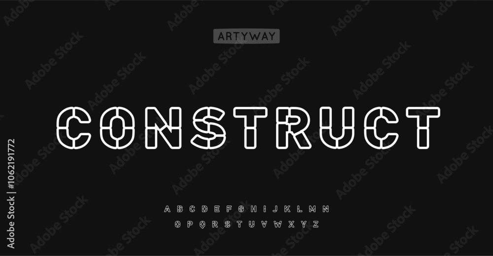 Architectural stencil alphabet, line segmented letters, linear grid ...