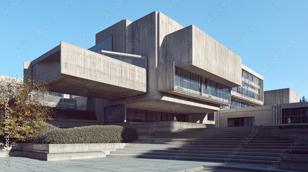 Modern Brutalist University Library Exterior Render with Glass Facade ...