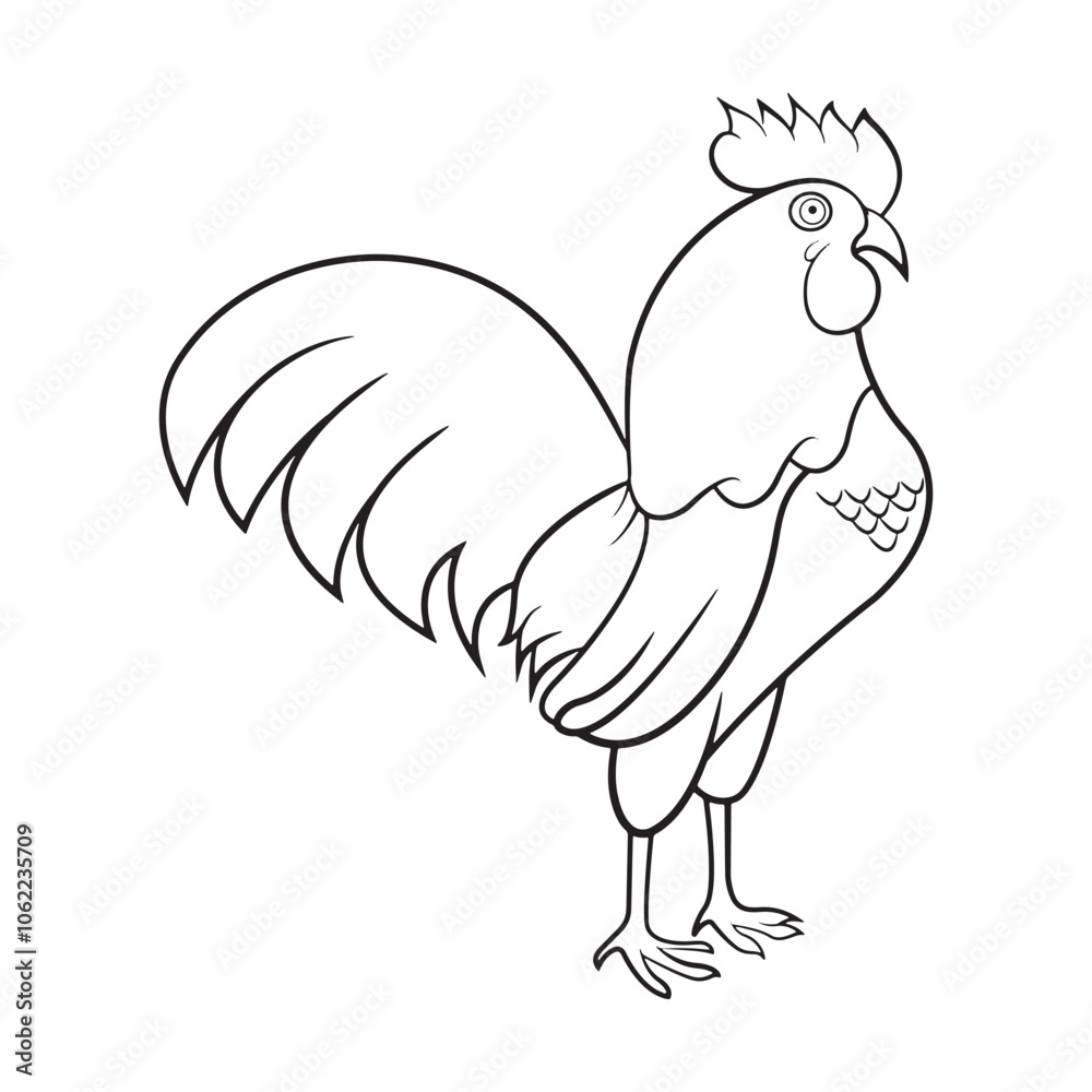 Rooster drawing outline coloring page for kids illustration Stock ...