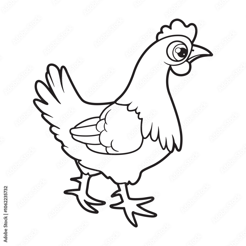 Hen drawing outline coloring page for kids illustration Stock Vector ...