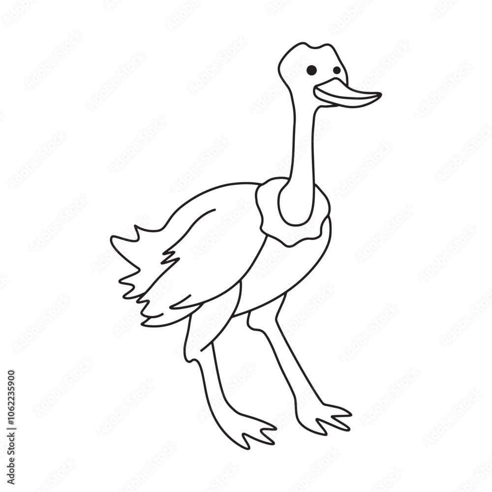 Ostrich drawing outline coloring page for kids illustration Stock ...