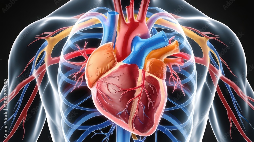 Detailed illustration of the human heart and circulatory system ...